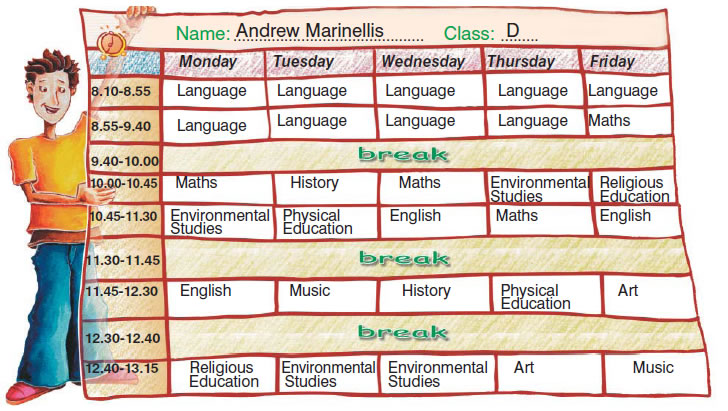 Lesson 2: My timetable
